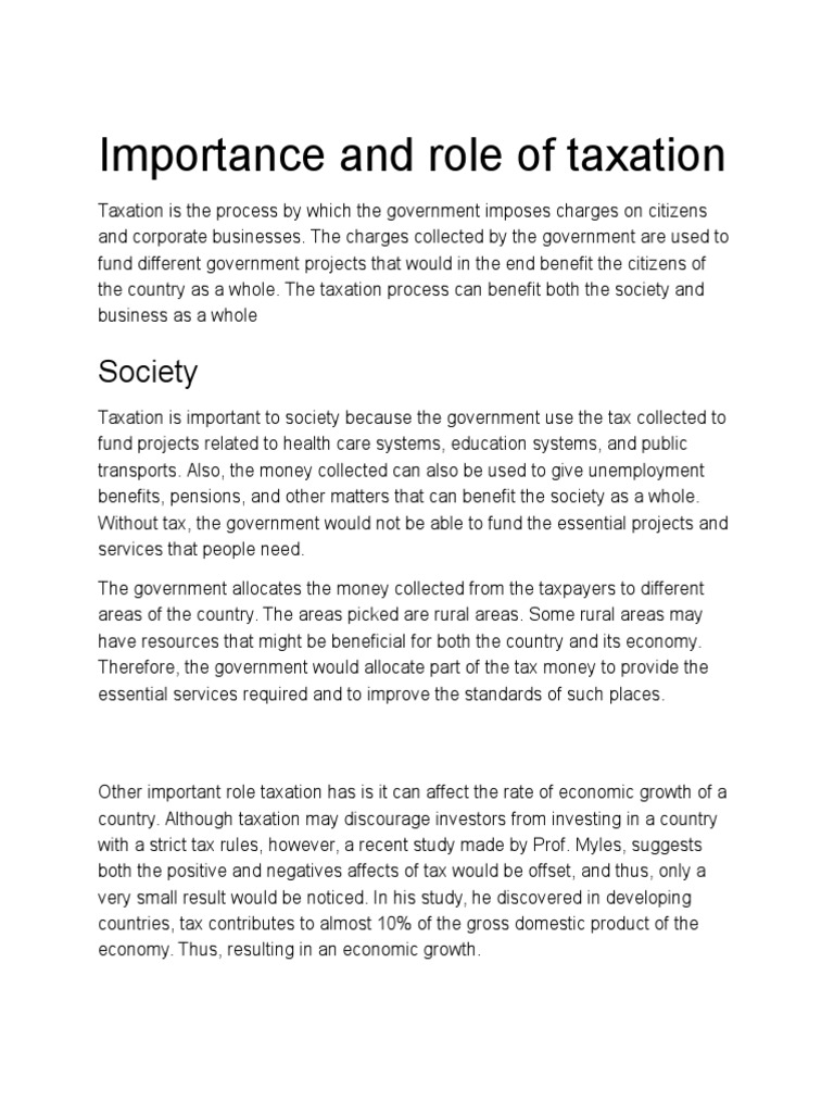 Importance and Role of Taxation | PDF | Taxes | Economic Growth