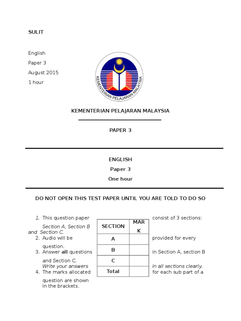 English Paper 3 Exam Guidelines | PDF | Language Arts & Discipline