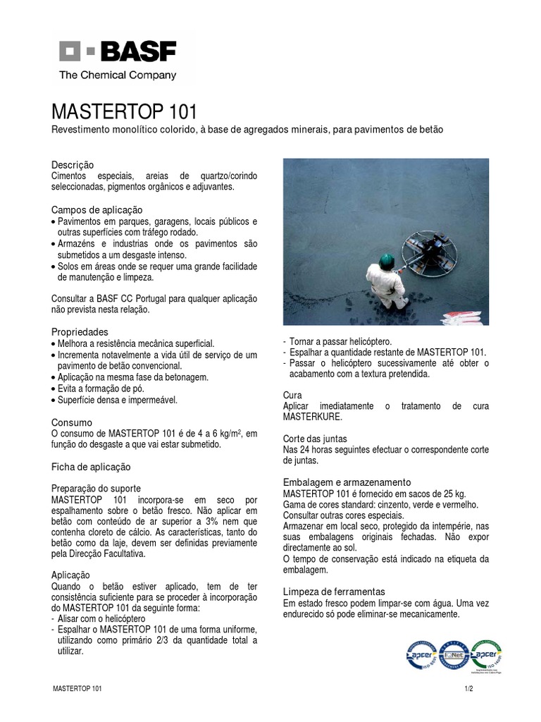 Basf Mastertop 101 | PDF | Argamassa (alvenaria) | Concreto