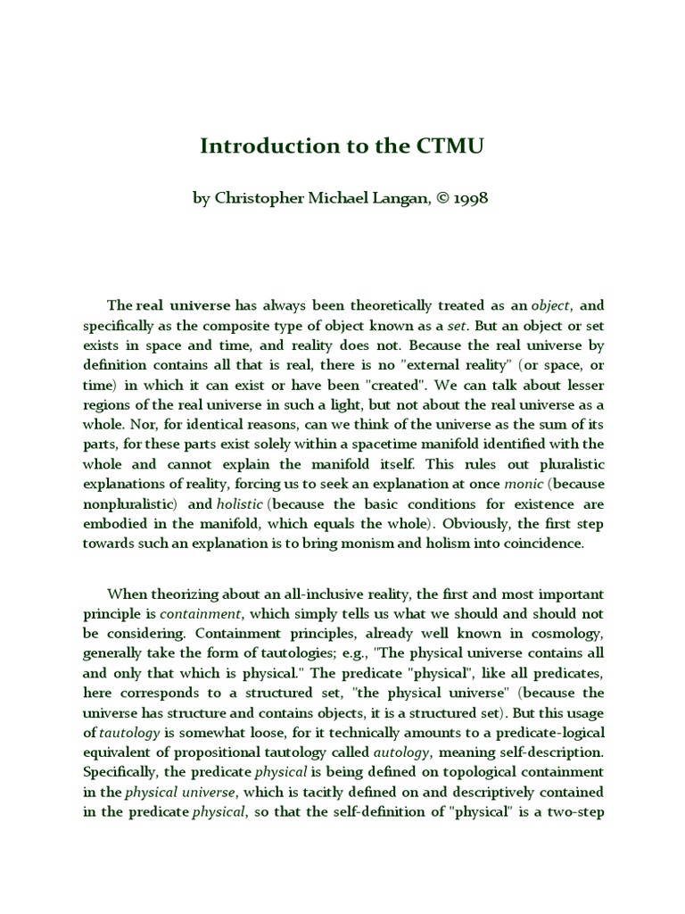 C. M. Langan - Introduction To The CTMU | PDF | Reality | Universe
