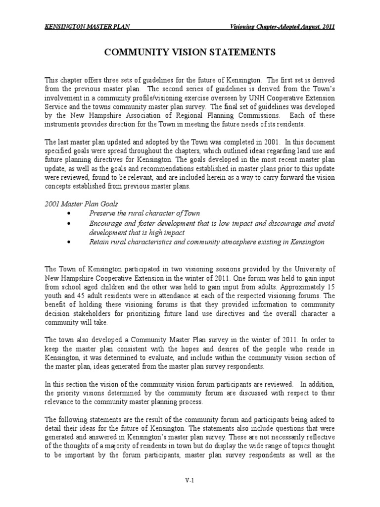 Community Vision Statements: Kensington Master Plan Visioning Chapter ...