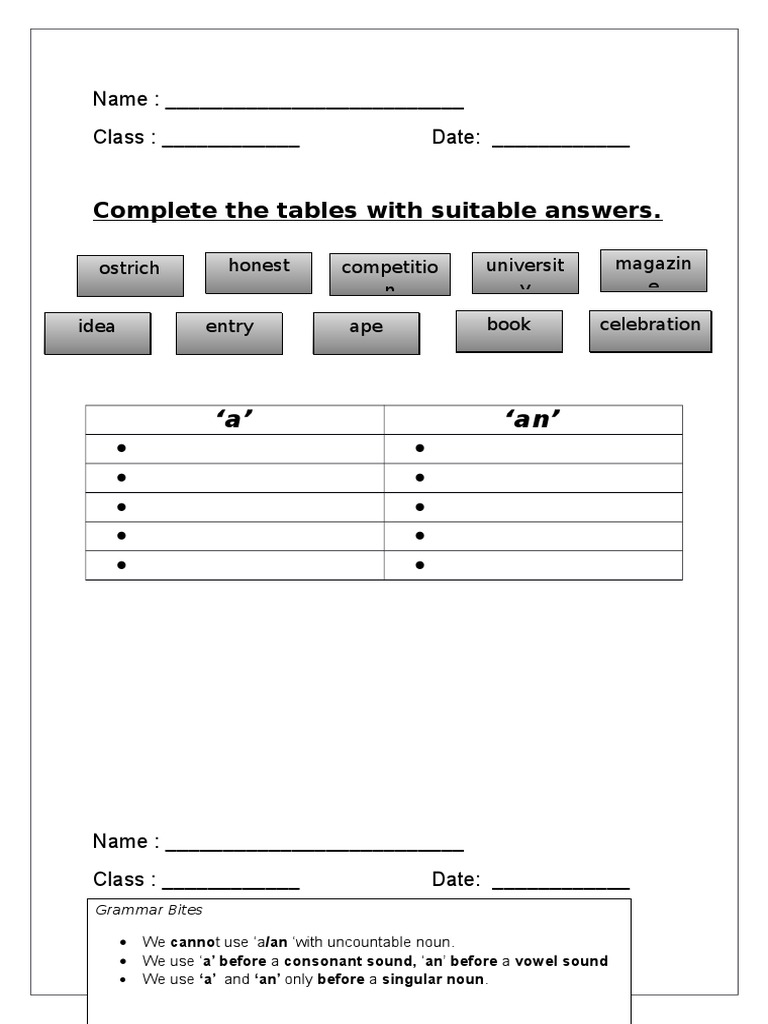 Complete The Tables With Suitable Answers | PDF