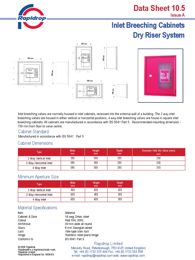 Inlet Breeching Cabinets Dry Riser System: Cabinet Dimensions Cabinet ...