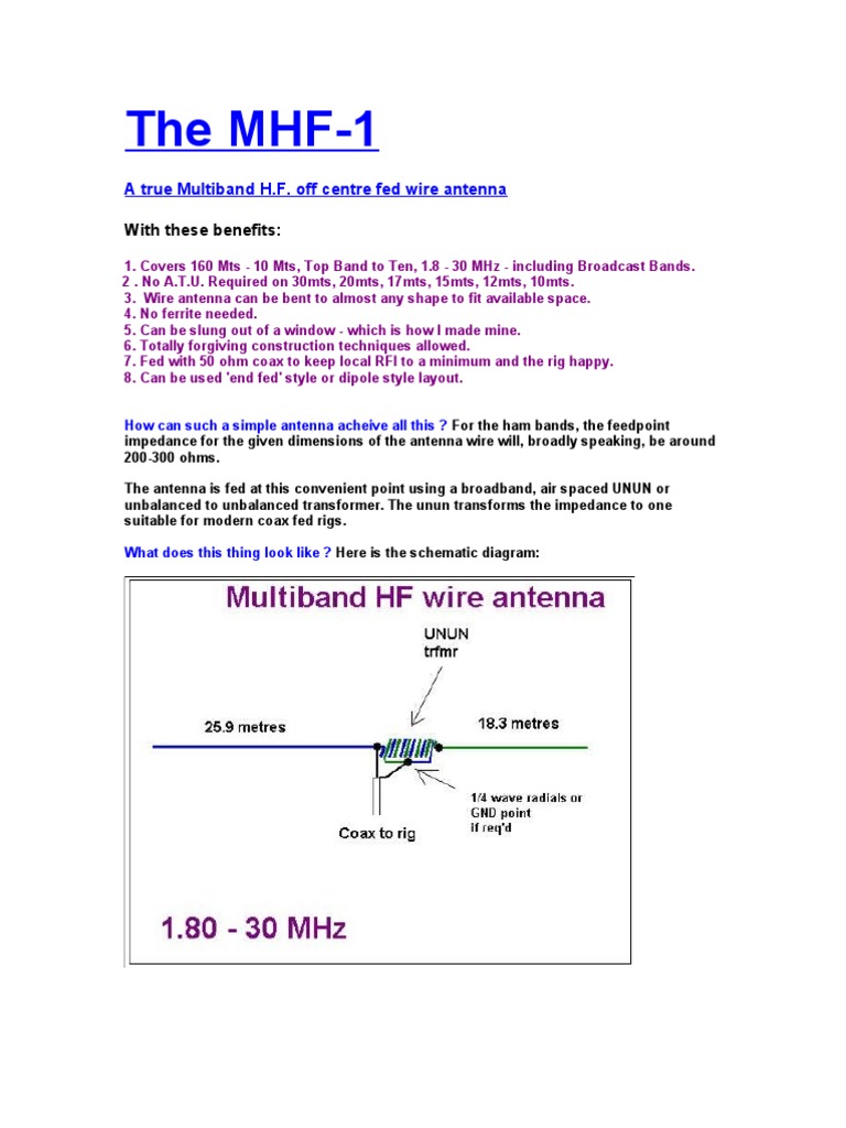 The MHF-1 Multiband Wire Antenna Rev A | PDF | Electronic Engineering ...