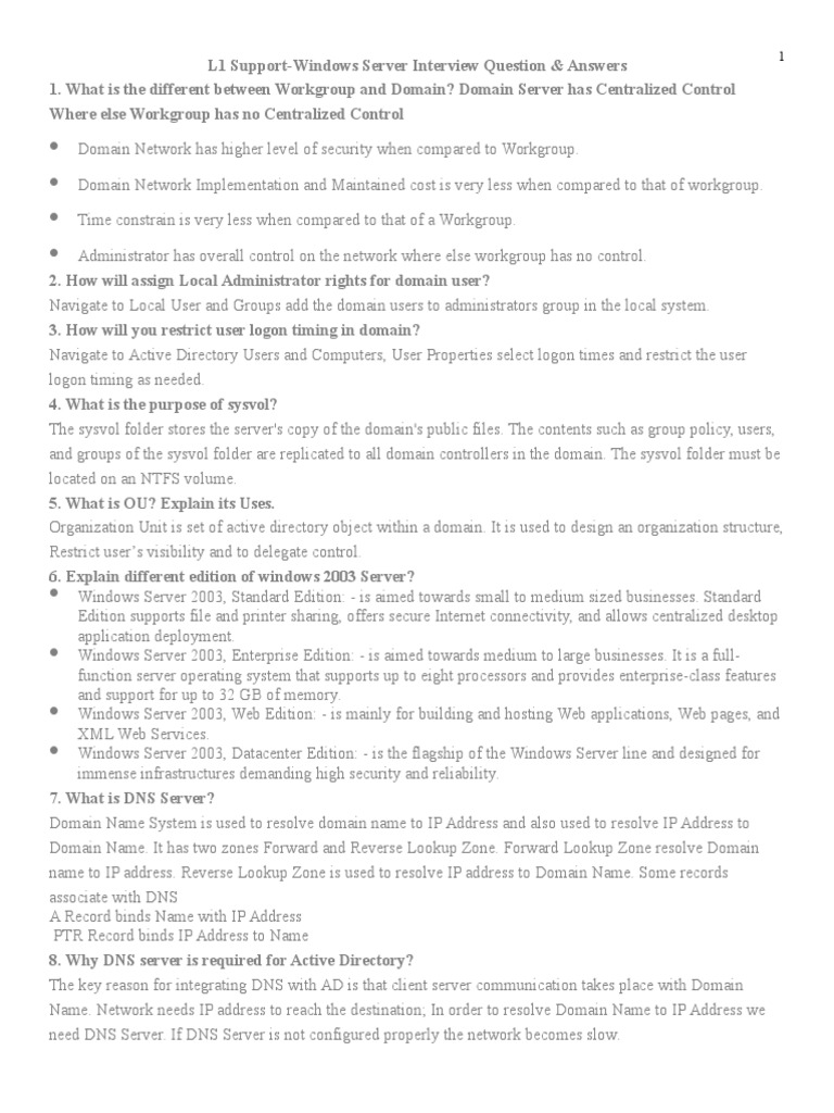 L1 Support-Windows Server Interview Question & Answers | PDF | Domain ...