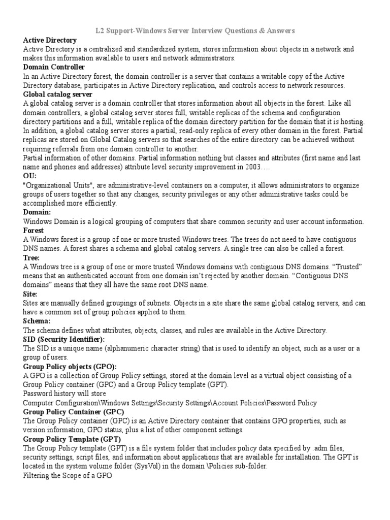 L2 Support-Windows Server Interview Question & Answers | PDF | Active Directory | Domain Name System