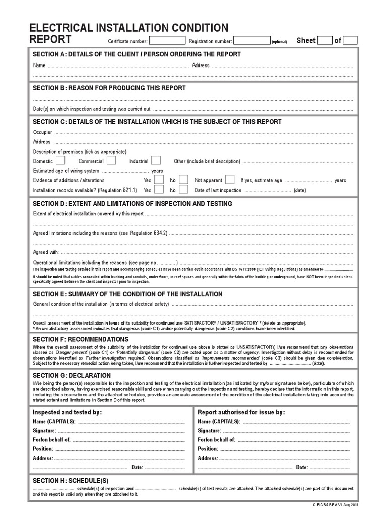 Example Electrical Installation Condition Report | PDF | Electrical ...