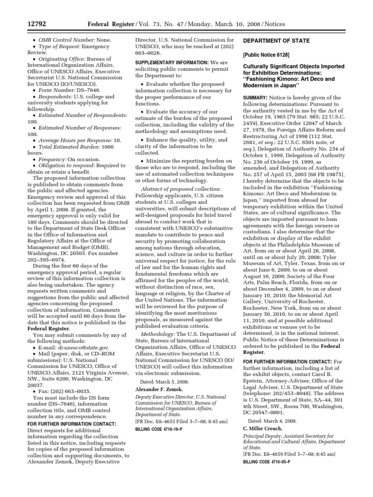 Notice: Culturally Significant Objects Imported For Exhibition ...