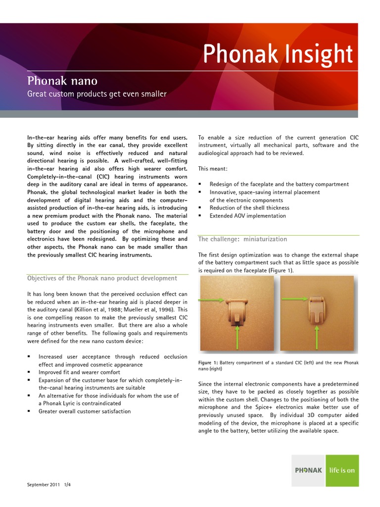 Insight Phonak Nano V1.00 09.2011 | PDF | Hearing Aid | Nanotechnology