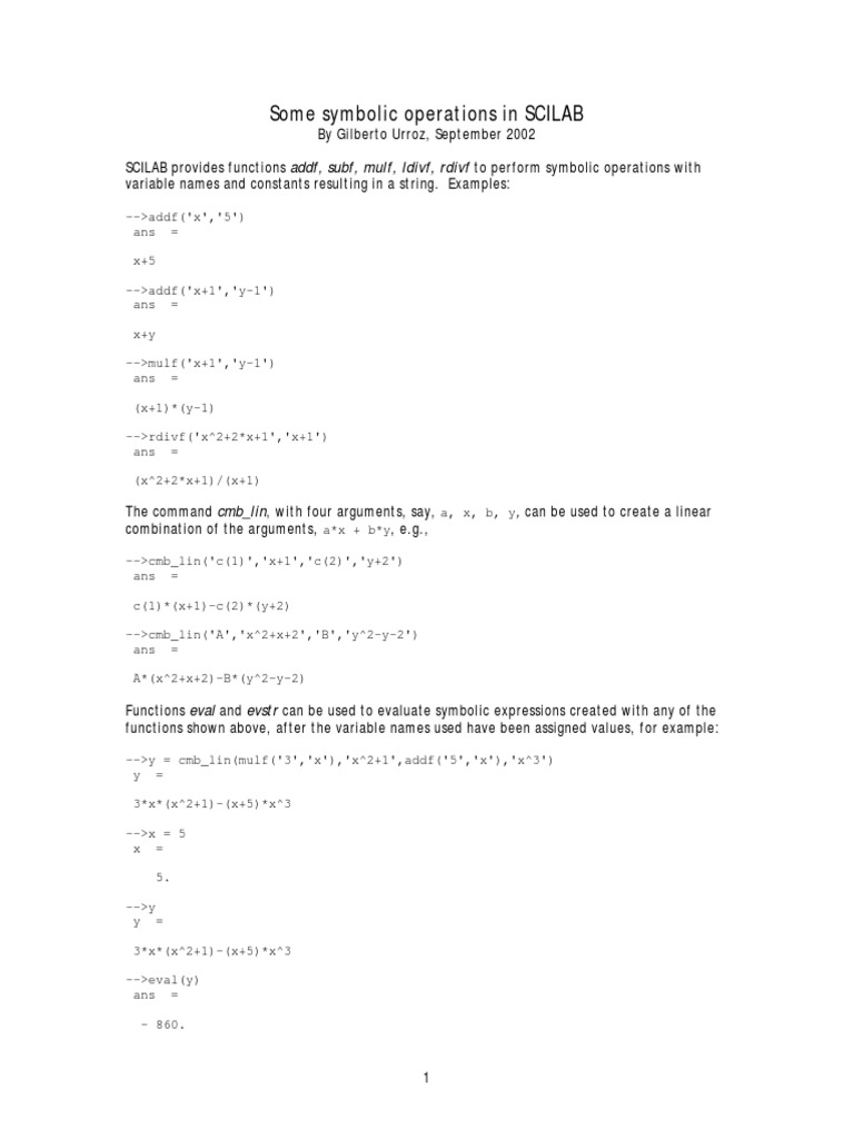 Sci Lab Symbolic Operations | PDF | Matrix (Mathematics) | Determinant
