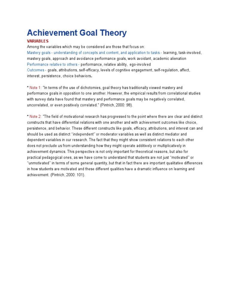 Understanding Achievement Goal Theory: An Analysis of Key Variables ...