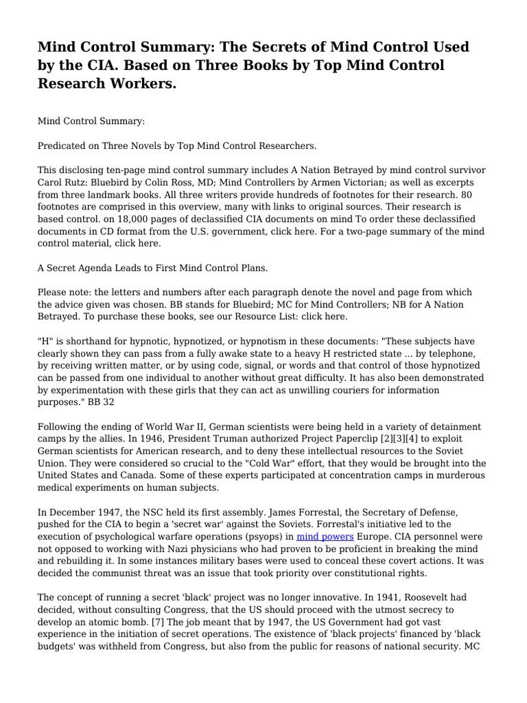 Mind Control Summary: The Secrets of Mind Control Used by The CIA ...