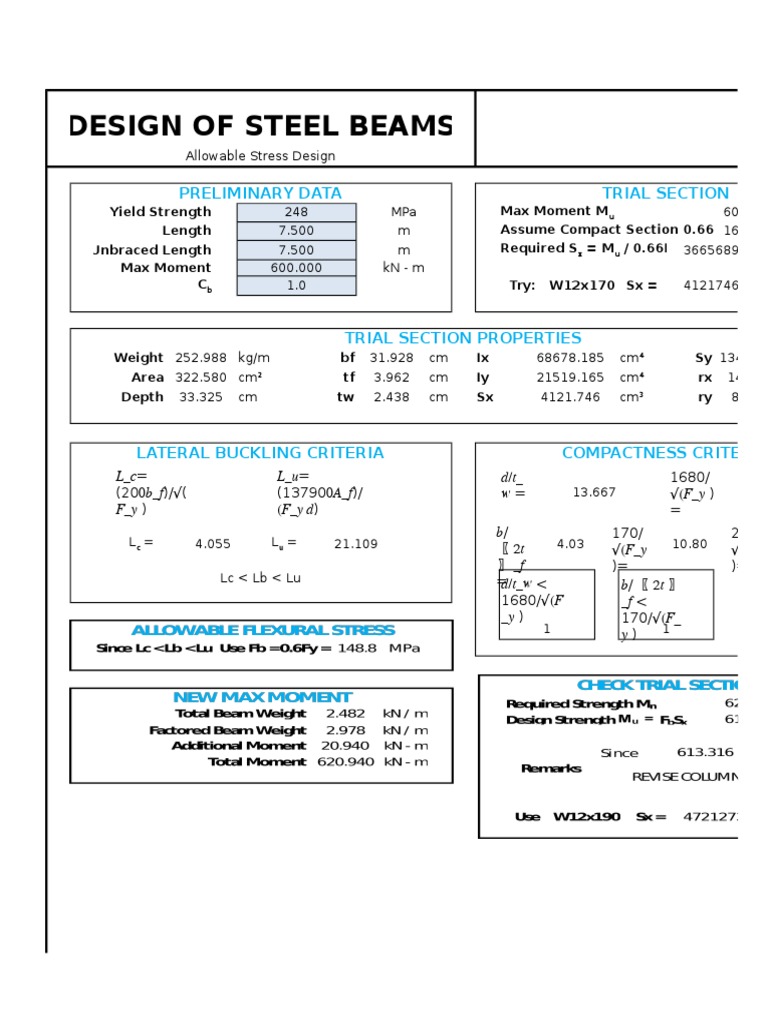 Steel Design Spreadsheet