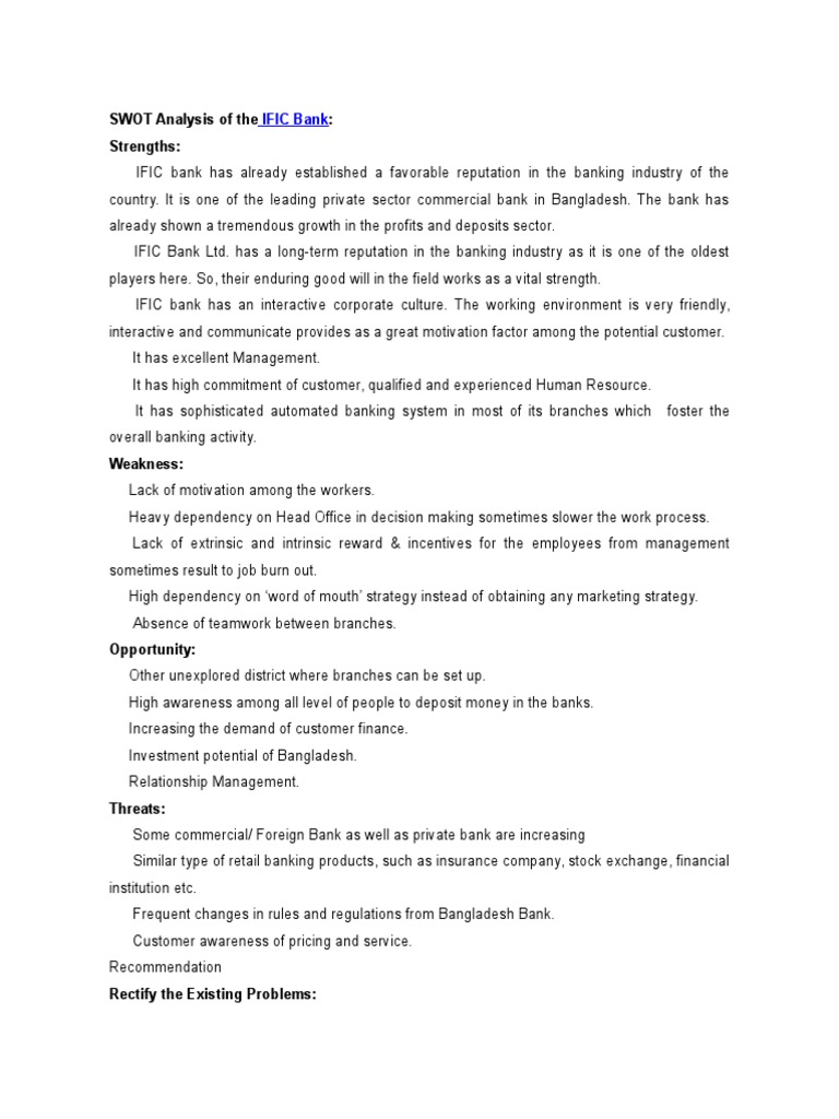 SWOT Analysis of The | Banks | Employment