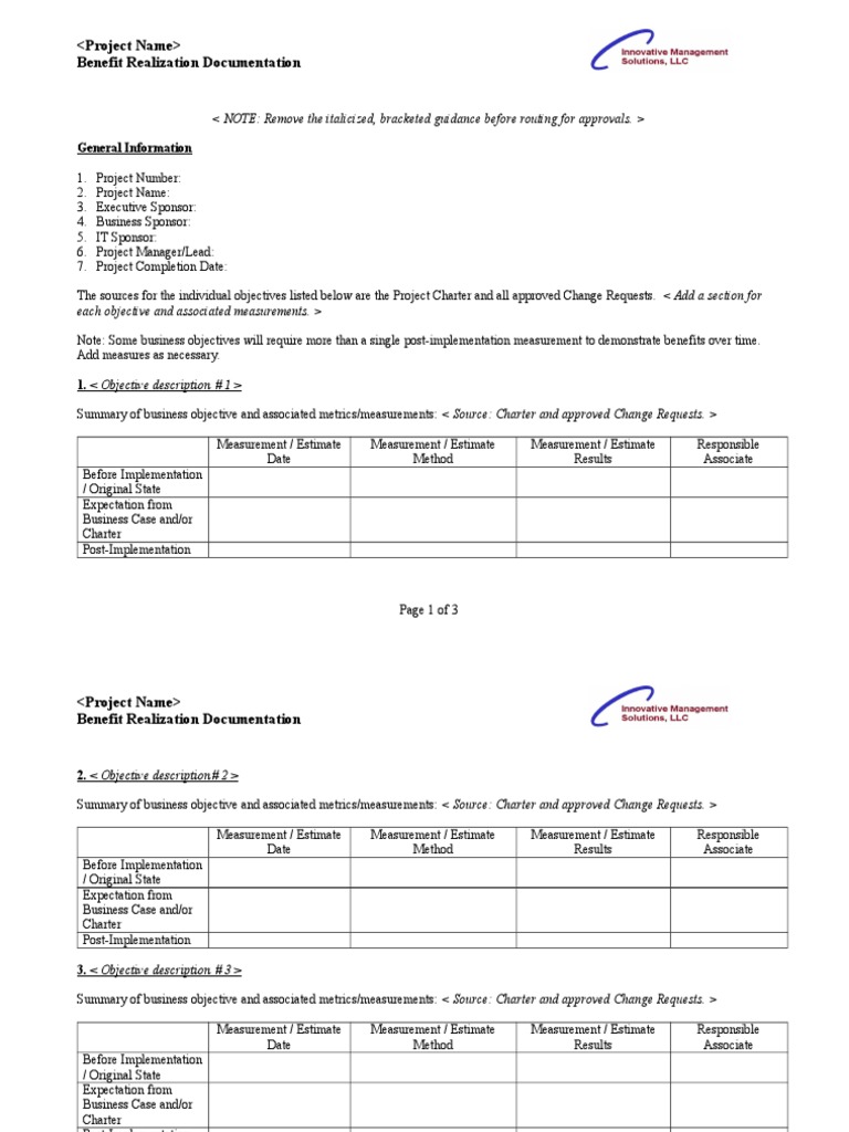 Project Benefit Realization Plan | PDF | Business | Finance & Money ...