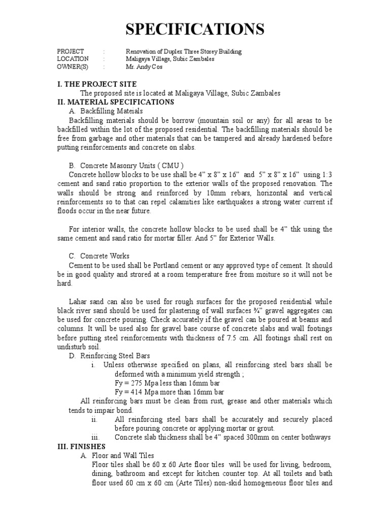 Renovation Specifications for a Three Storey Duplex Building in ...