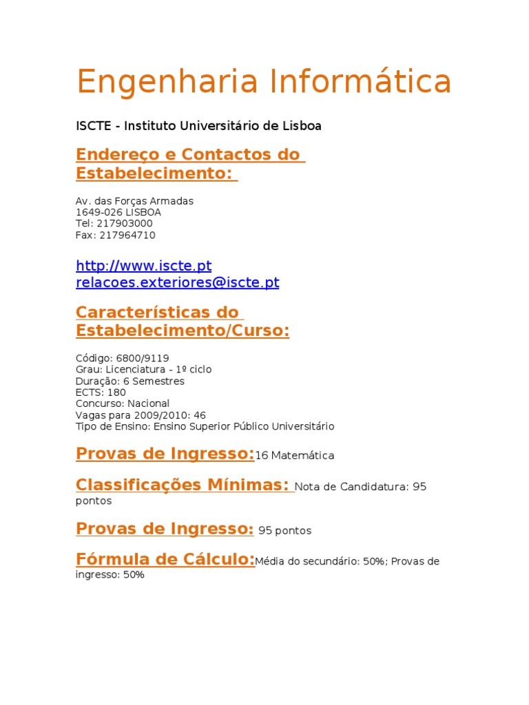 Licenciatura em Engenharia Informática | PDF | Ensino médio | Estudantes