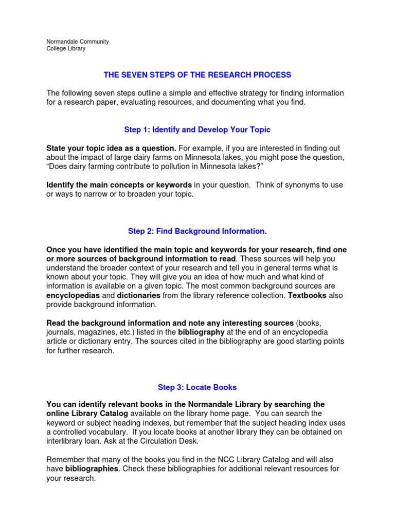 The Seven Steps of The Research Process: Normandale Community College ...