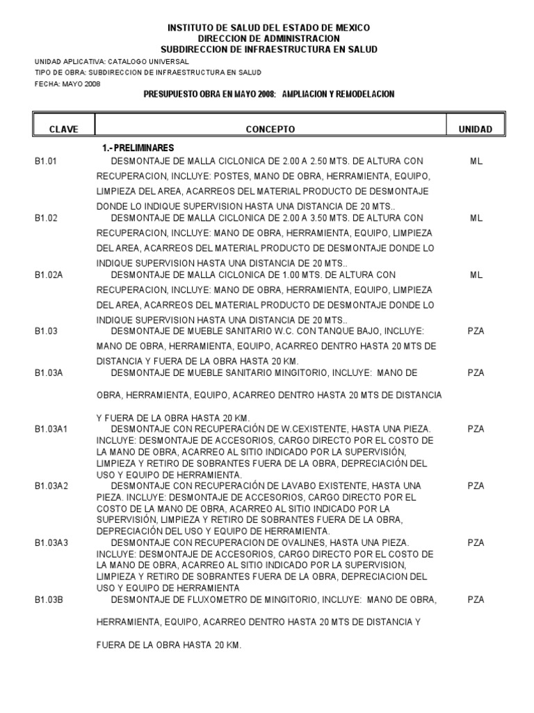 Catalogo Universal de Conceptos de Obra | PDF | edificio | Materiales de construcción
