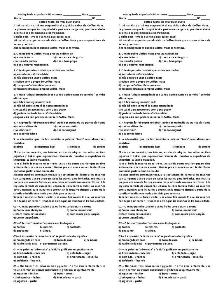 Interpretação de Textos em Espanhol | PDF | Alimentos | Idiomas