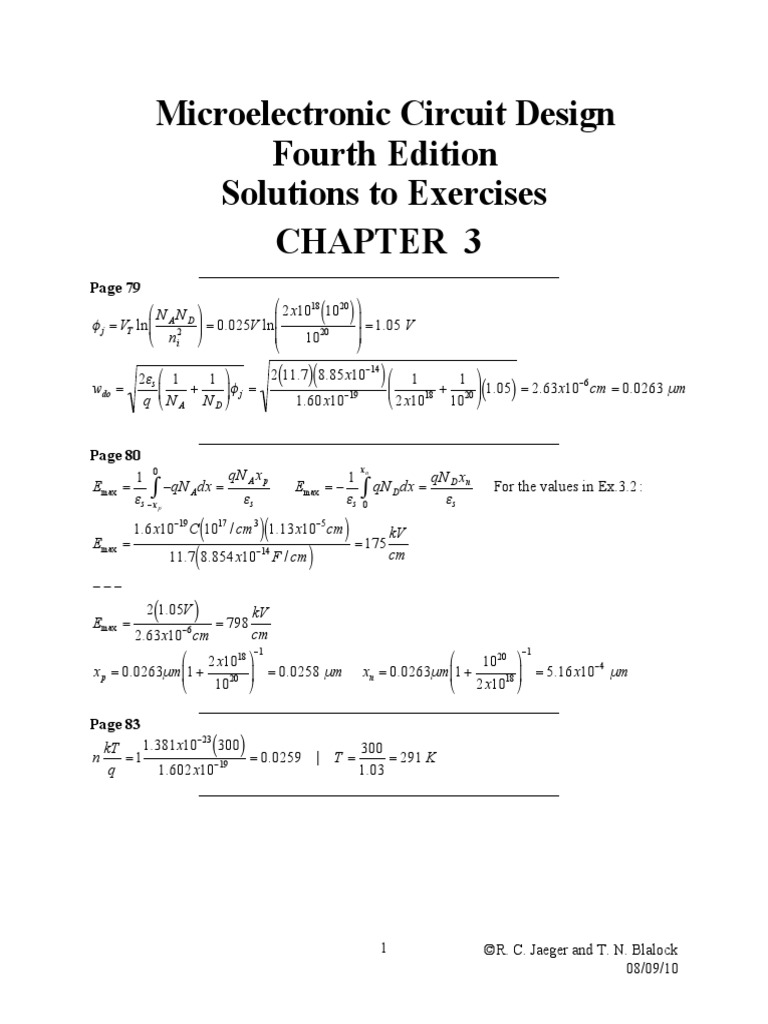 Microelectronic Circuit Design Fourth Edition Solutions To Exercises | PDF