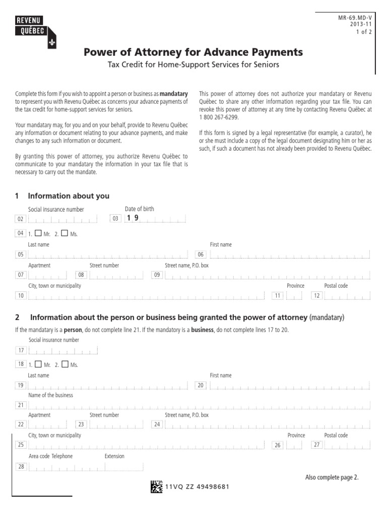 mr-69.md-v(2013-11) | Power Of Attorney | Quebec