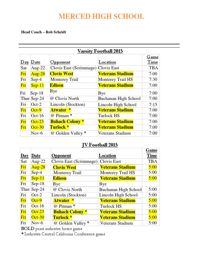 Merced High School Football Schedule 2015 | PDF | Business