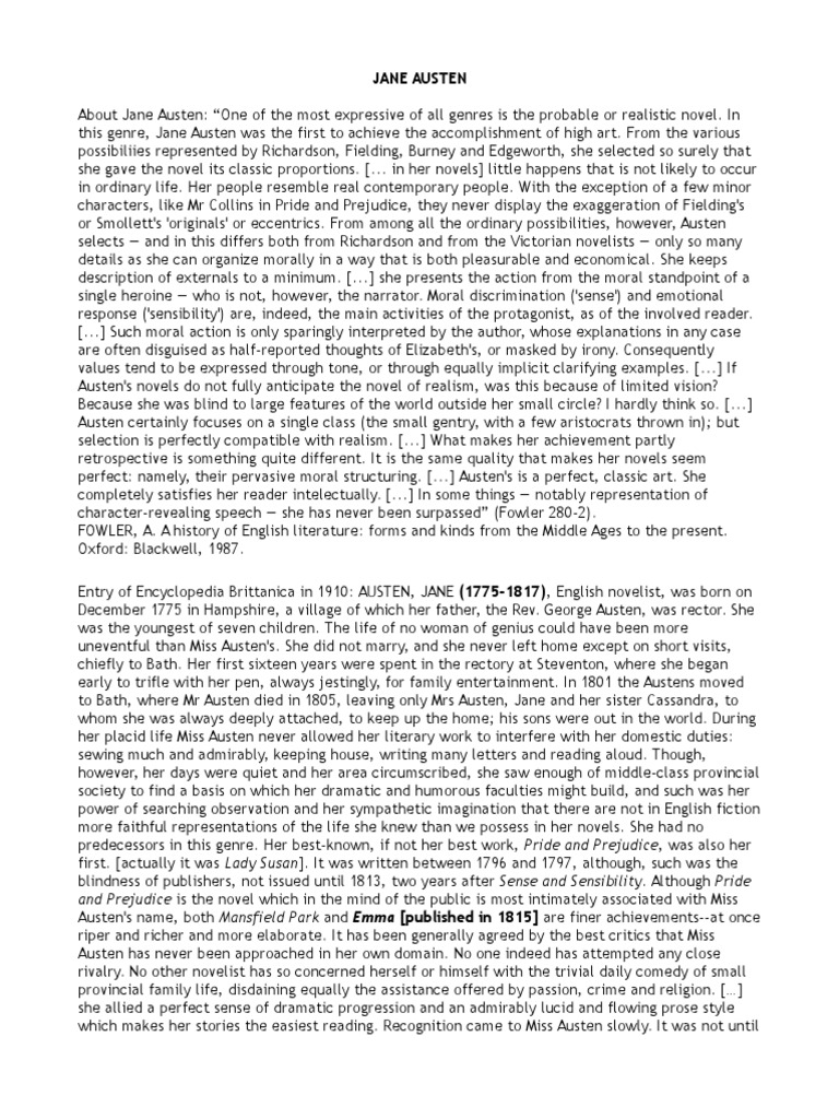 Jane Austen and Emma Notes | PDF | Emma (Novel) | Emma Woodhouse