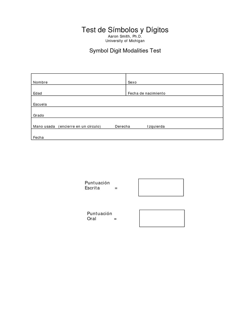 Test de Símbolos y Dígitos (SDMT) | PDF