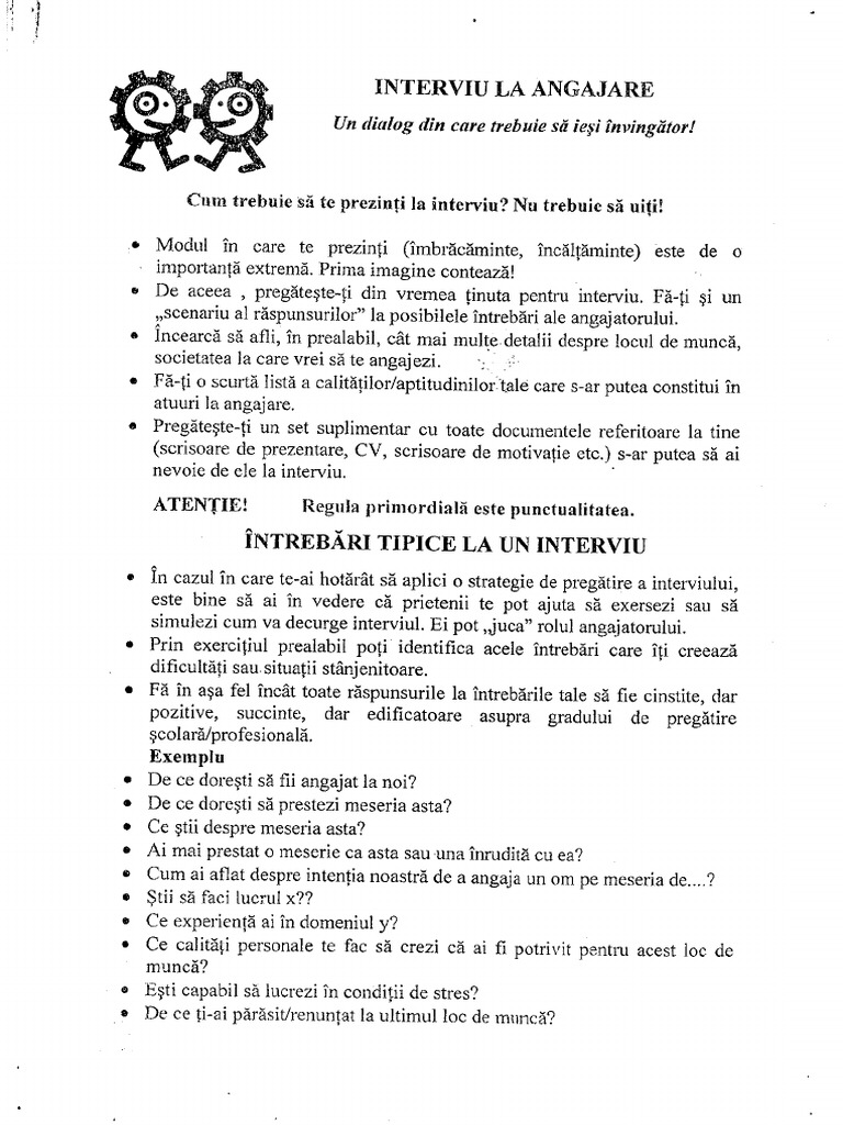 Interviu Angajare Intrbari | PDF