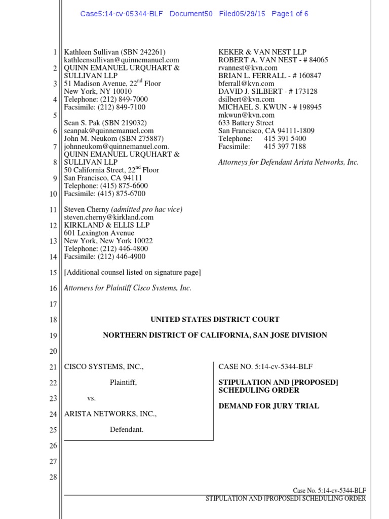 Scheduling Order 5344 (Cisco/Arista) | PDF | Patent Claim | Patent