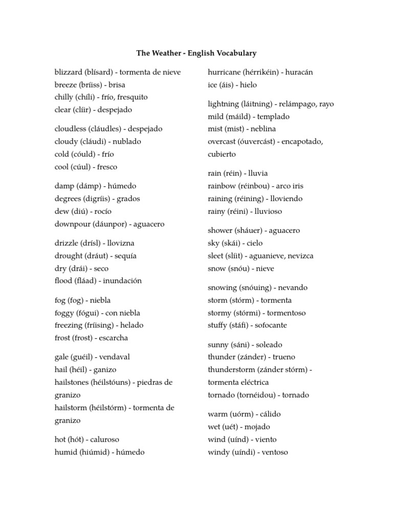 Vocabulario Inglés | PDF | Granizo | Fenómenos Meteorológicos