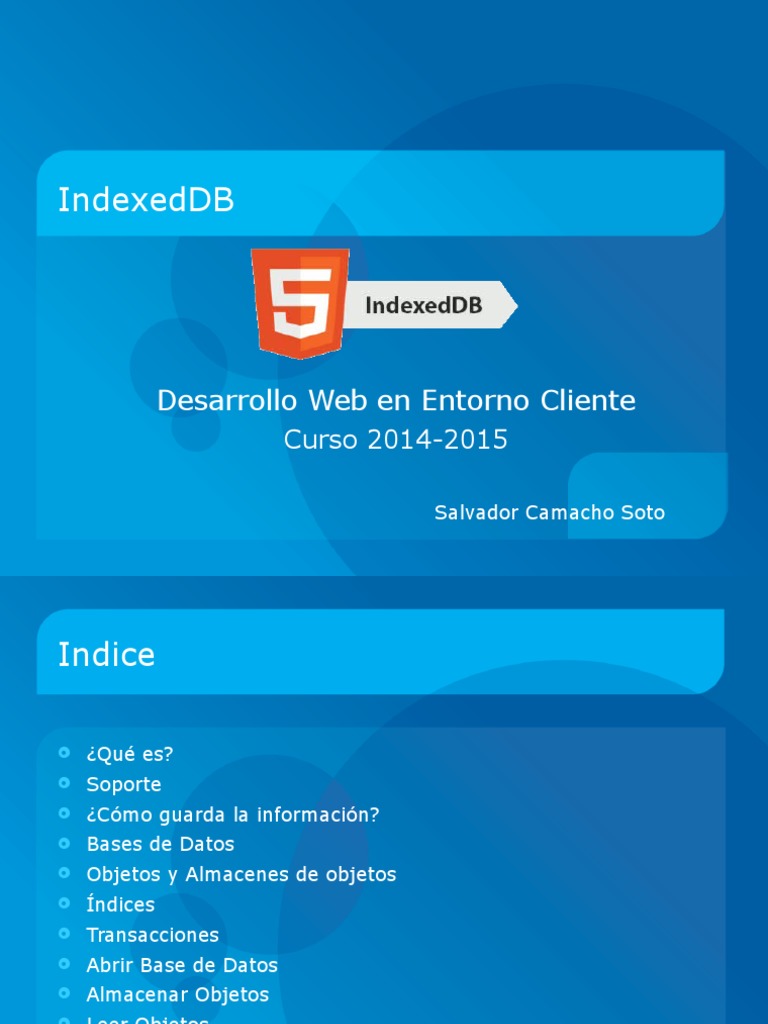 Presentacion IndexedDB | PDF | Objeto (informática) | Bases de datos