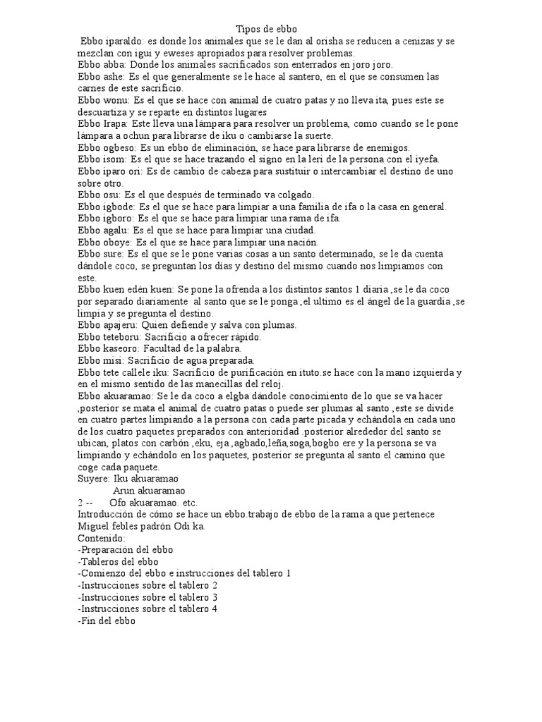 Tipos de Ebbo en Santería | PDF | Deidades | Religión étnica