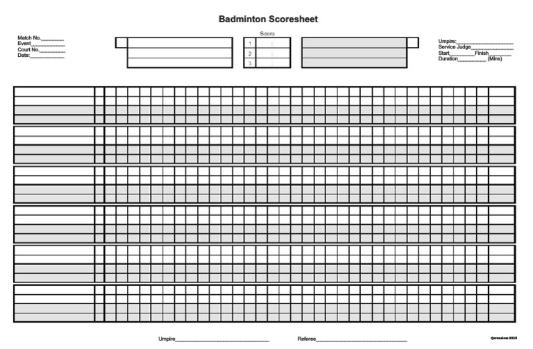 Badminton Match Score Sheet Template | PDF