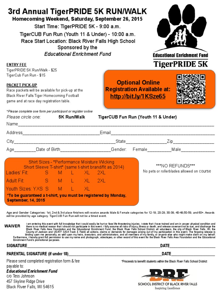 TigerPRIDE 5K Registration Form - 2015 | PDF