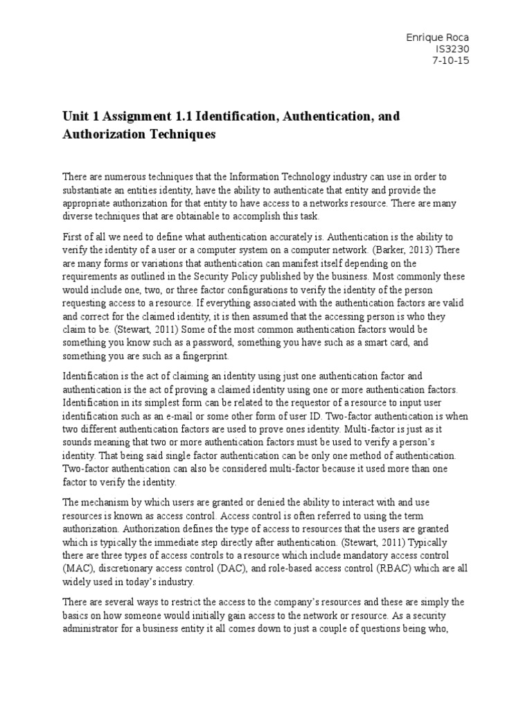 Identification, Authentication, and Authorization Techniques | PDF ...