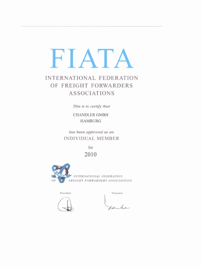 Chandler. FIATA Certificate 2010 | PDF