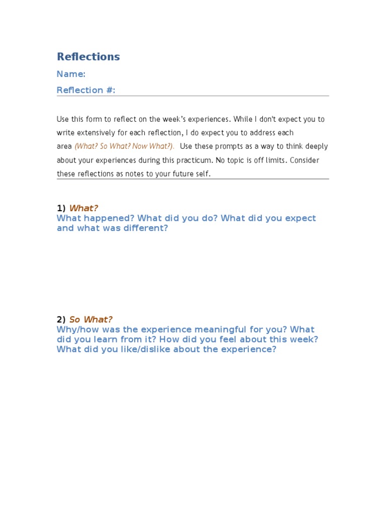 Weekly Reflection Template for Practicum | PDF