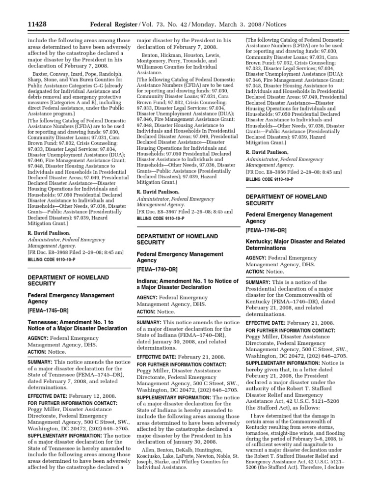 Major Disaster Declarations 2008 | PDF | Federal Emergency Management ...