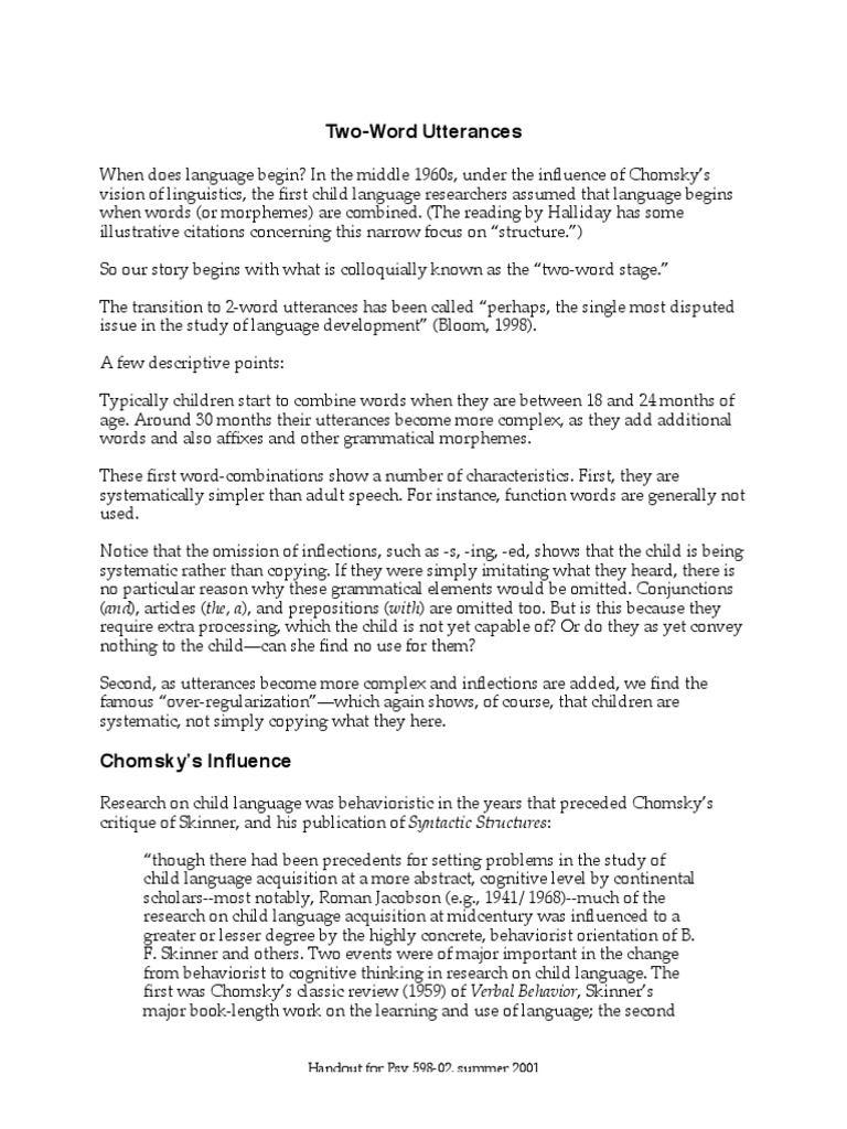 Two Word Utterances | PDF | Syntax | Language Acquisition