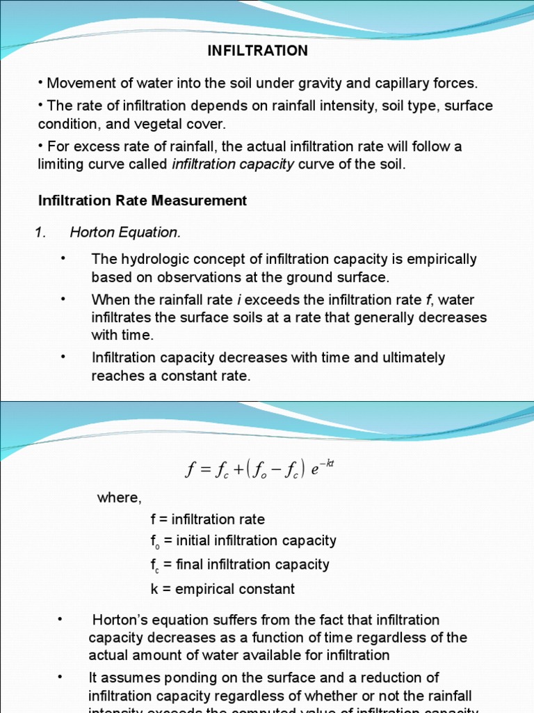 Infiltration: 1. Horton Equation | PDF | Soft Matter | Continuum Mechanics