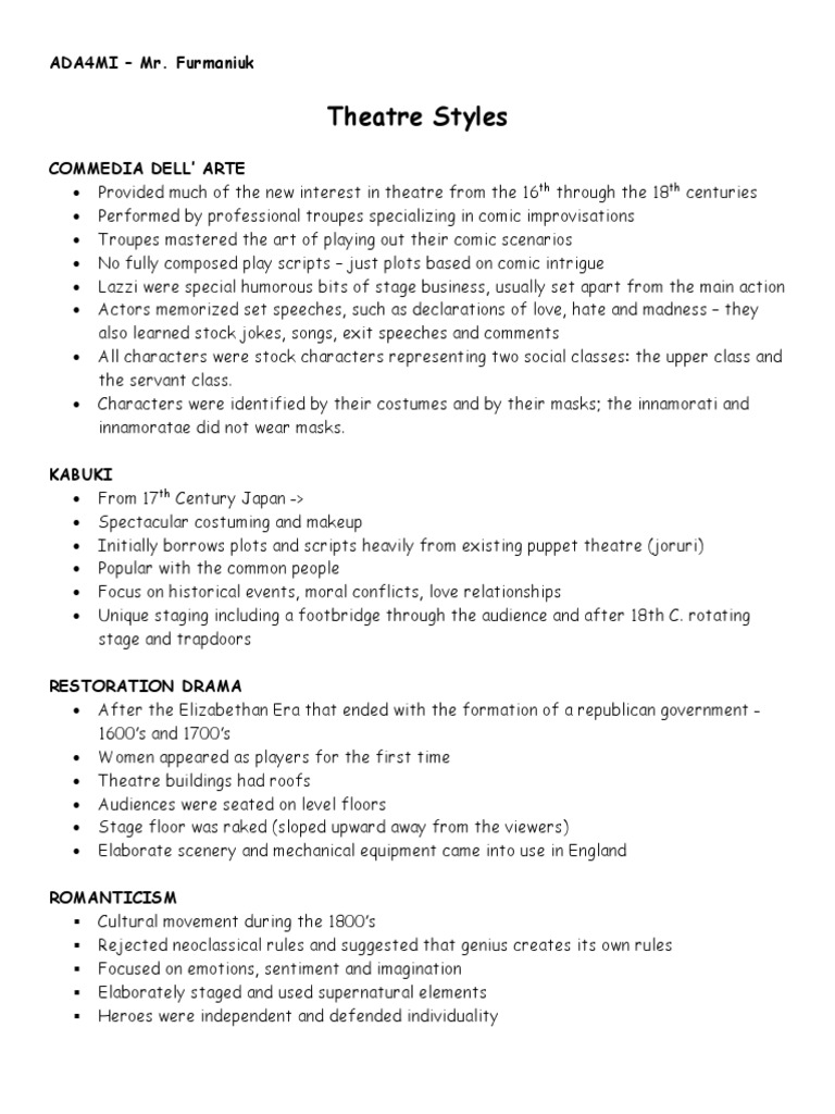 Theatre Styles Notes2 | PDF | Theatre | Realism (Arts)
