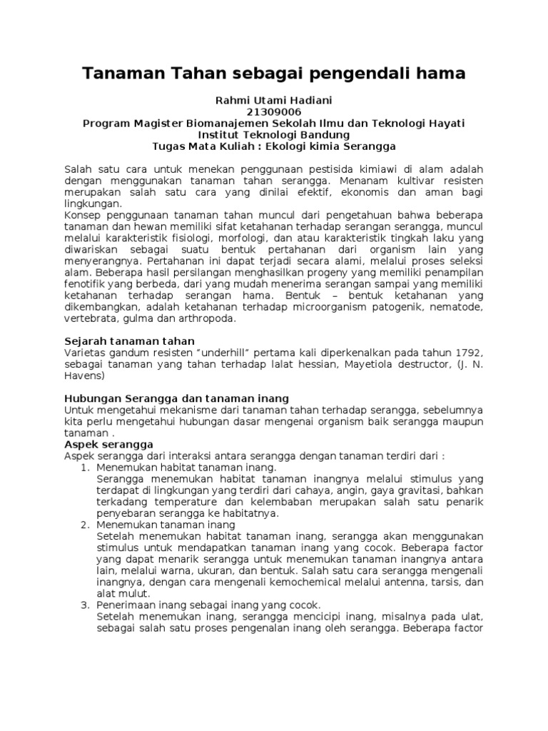 Tanaman Tahan Sebagai Pengendali Hama | PDF