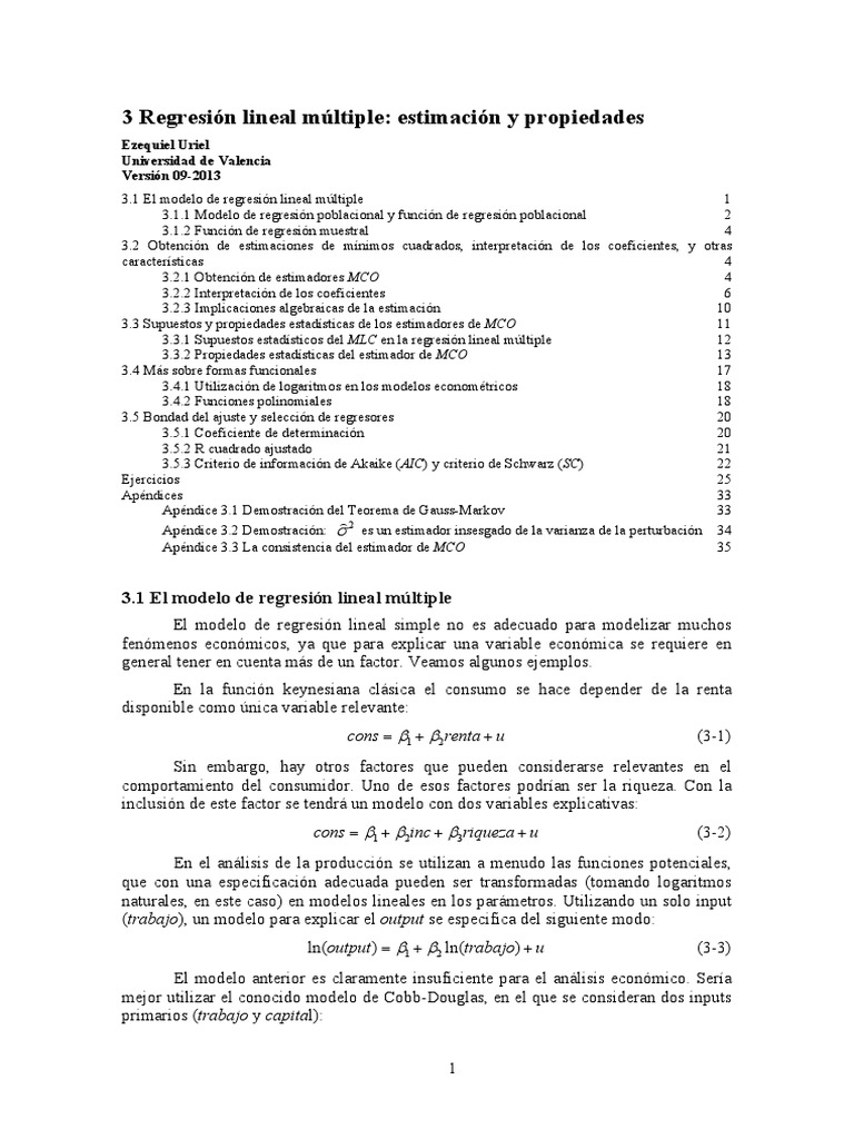 3 Regresion Lineal Multiple Estimacion y Propiedades | PDF