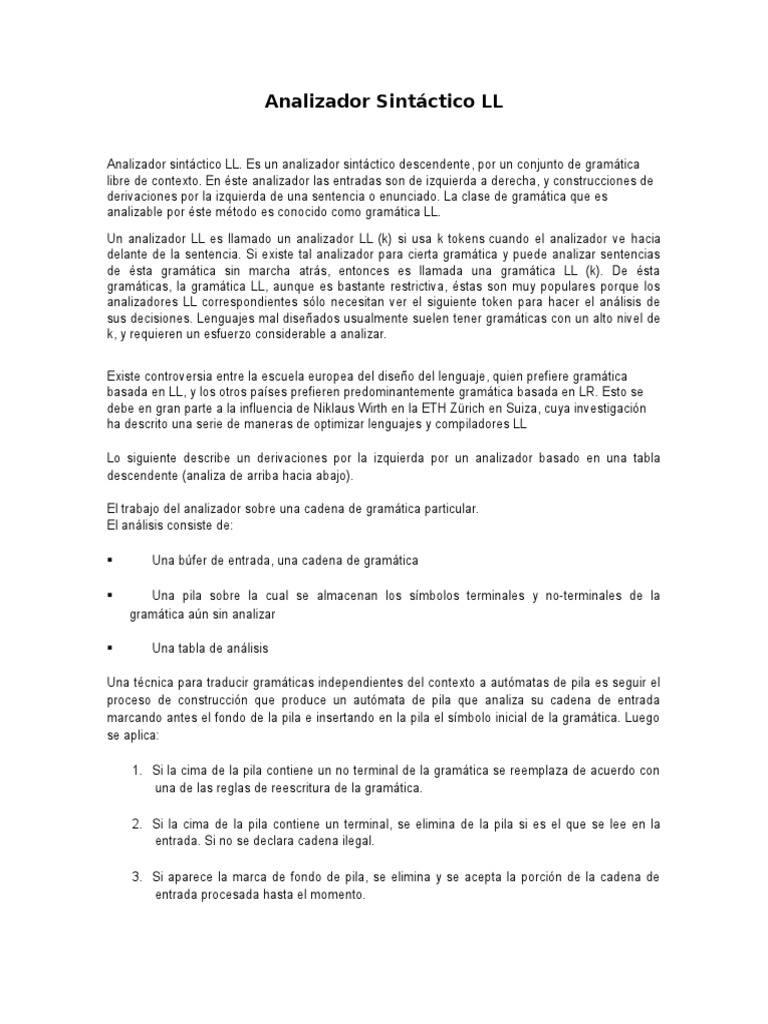Analizador Sintactico LL y LR | PDF | Formalismo (deductivo) | Metalogica