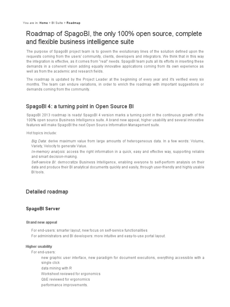 SpagoBI 2013 Roadmap Overview | PDF | Business Intelligence | Digital ...