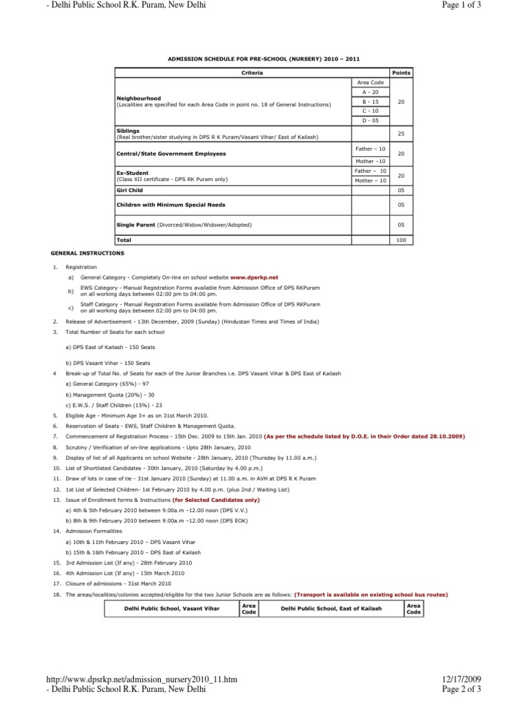 DPS-EOK Admission Nursery 2010 11 | PDF | Social Institutions | Social ...