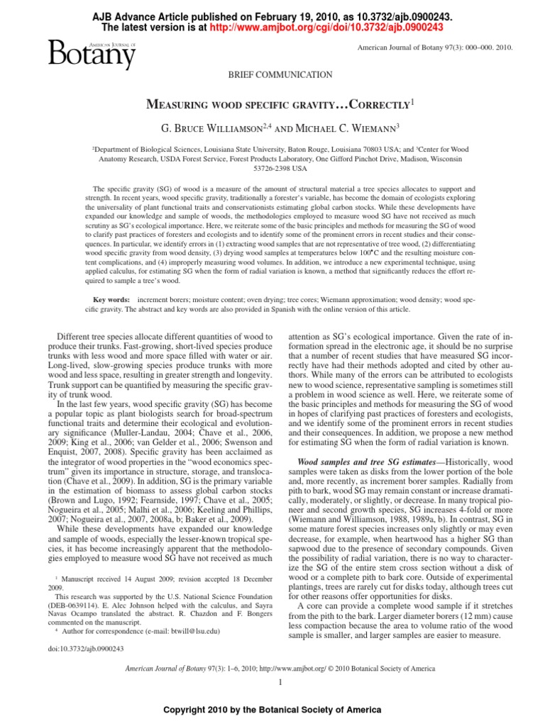 Measuring Wood Specific Gravity Correctly | PDF | Wood | Ecology