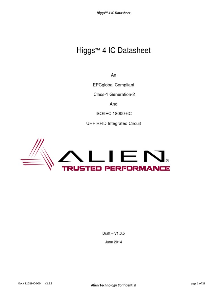 Alien Technology Higgs 4 IC Datasheet | PDF | Modulation | Radio ...